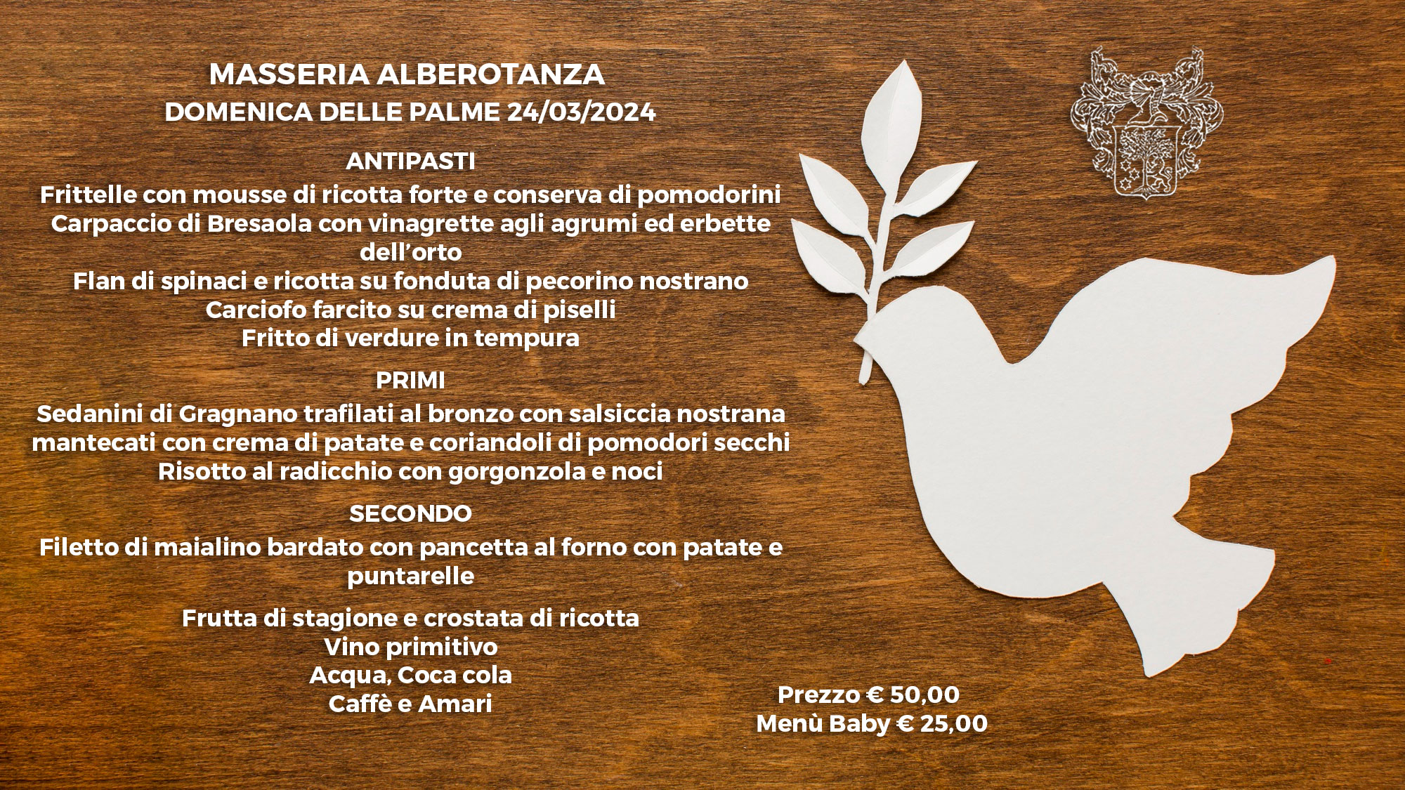 Palm Sunday Menu 2024 - Masseria Alberotanza